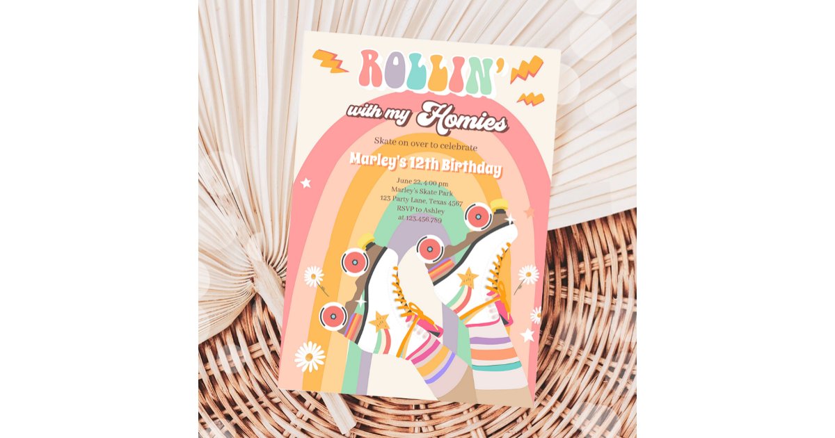 Roller Skate Skating Retro Groovy Birthday Party I Invitation | Zazzle