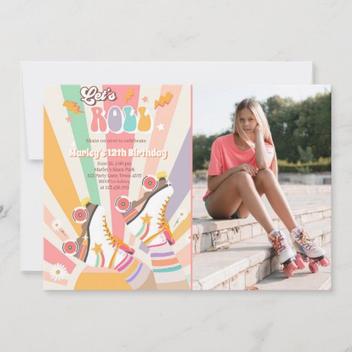 Roller Skate Skating Retro Groovy Birthday Party I Invitation | Zazzle
