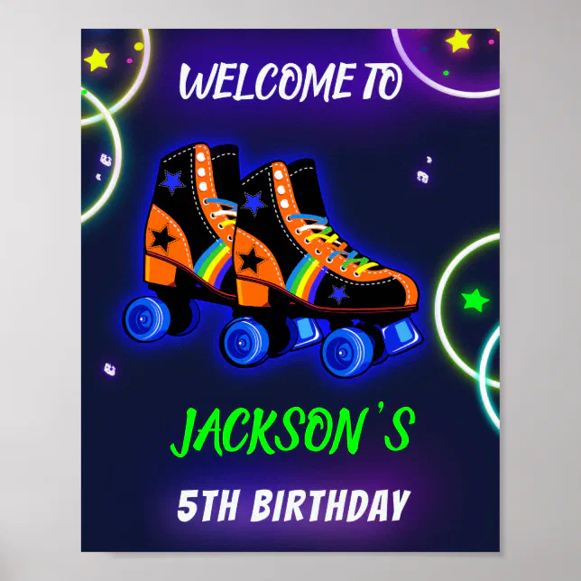 Roller skate welcome party sign Boy sk8 poster | Zazzle