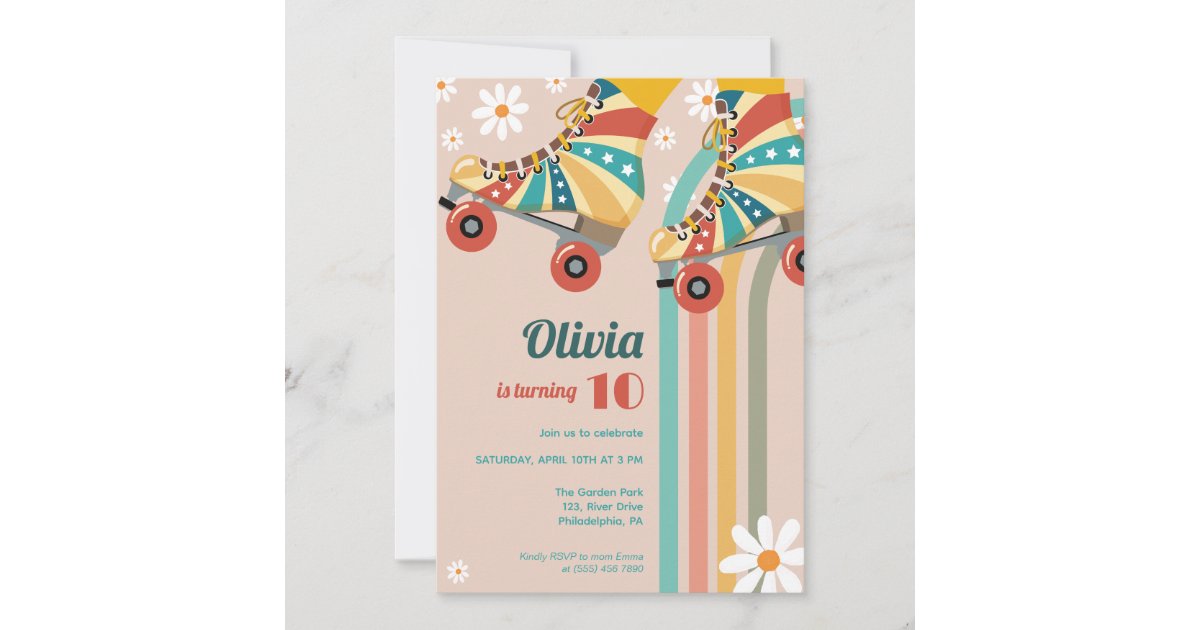 Roller Skating Birthday Groovy hippy Invitation | Zazzle