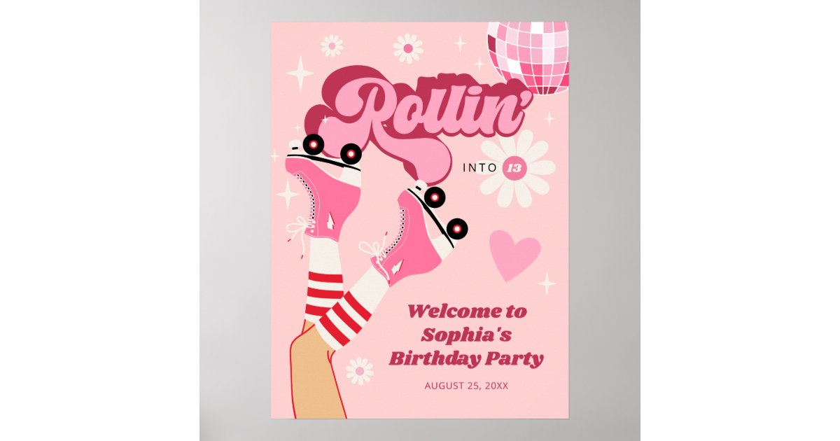 Roller Skating Birthday Party Poster Sign | Zazzle