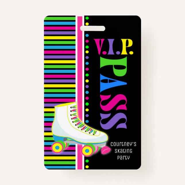 Roller Skating Birthday Party VIP Pass Glow Party Badge | Zazzle