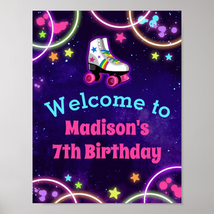 Roller Skating Birthday Party Welcome Sign | Zazzle