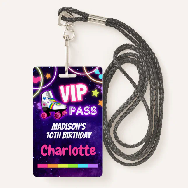 Roller Skating Birthday VIP Pass Lanyard Badge | Zazzle