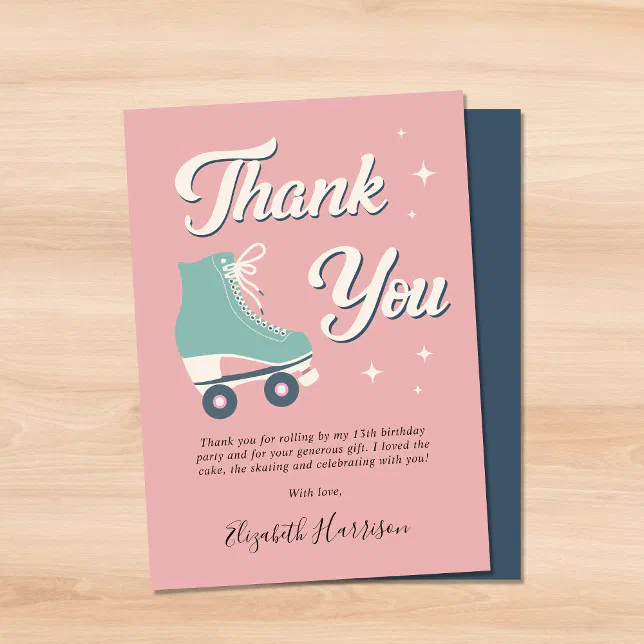 Roller Skating Girls Birthday Party Thank You Card | Zazzle