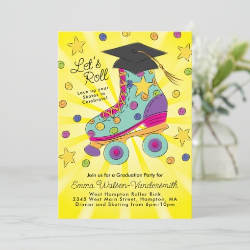 Roller Skating Graduation Party Invitation Pink | Zazzle