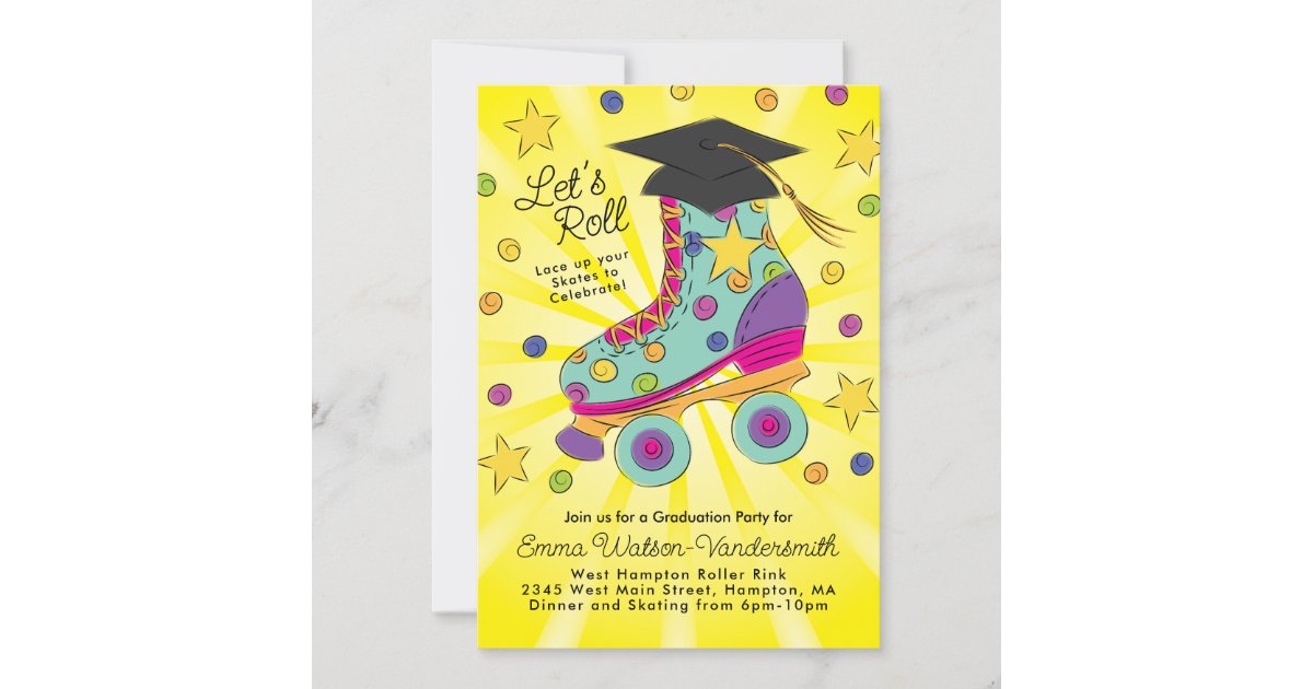 Roller Skating Graduation Party Invitation Pink | Zazzle