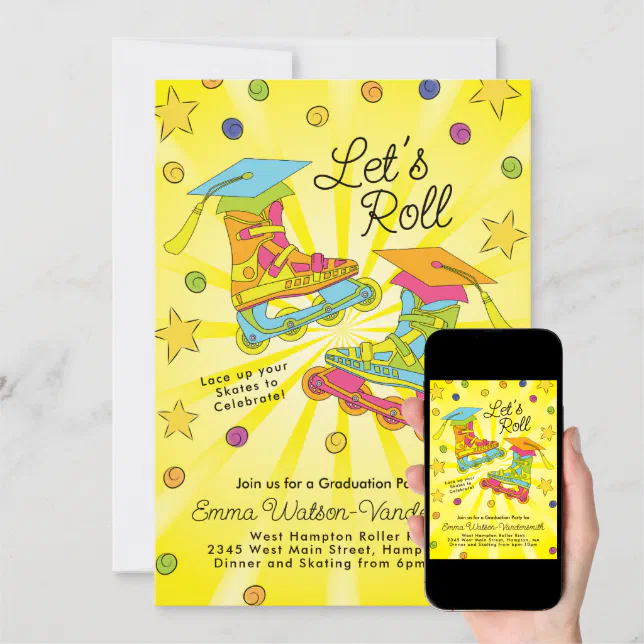 Roller Skating Roller Blade Graduation Party Invitation | Zazzle