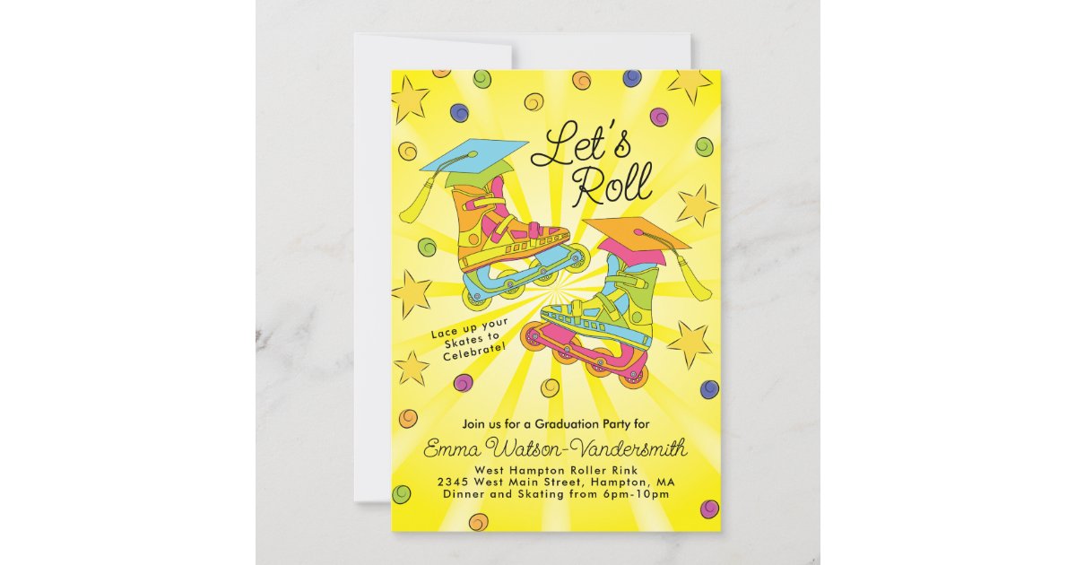 Roller Skating Roller Blade Graduation Party Invitation | Zazzle