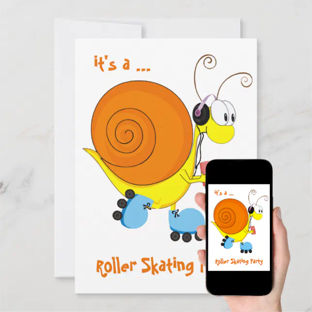 Roller Skating Snail Roller Skating Party Invitation | Zazzle