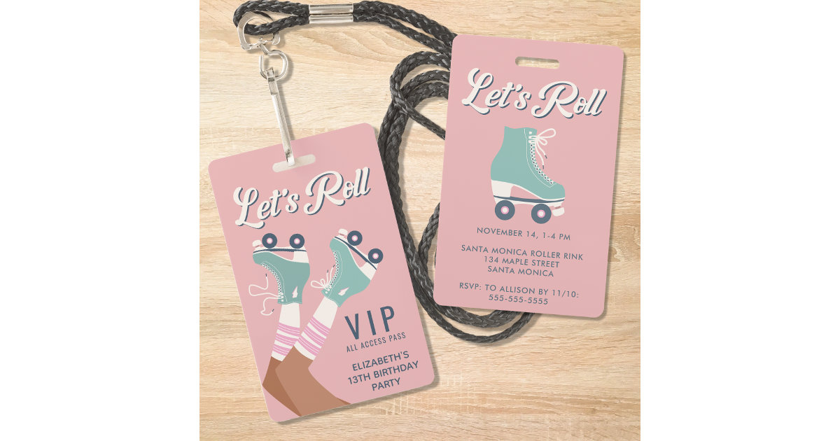 Roller Skating VIP Birthday Party Invitation Badge | Zazzle