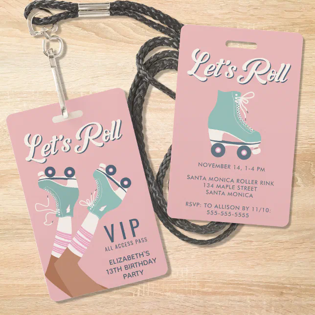 Roller Skating VIP Birthday Party Invitation Badge | Zazzle