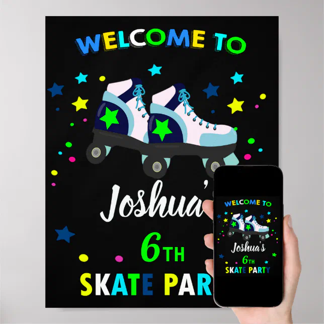 Roller welcome party sign Roller Skating poster | Zazzle