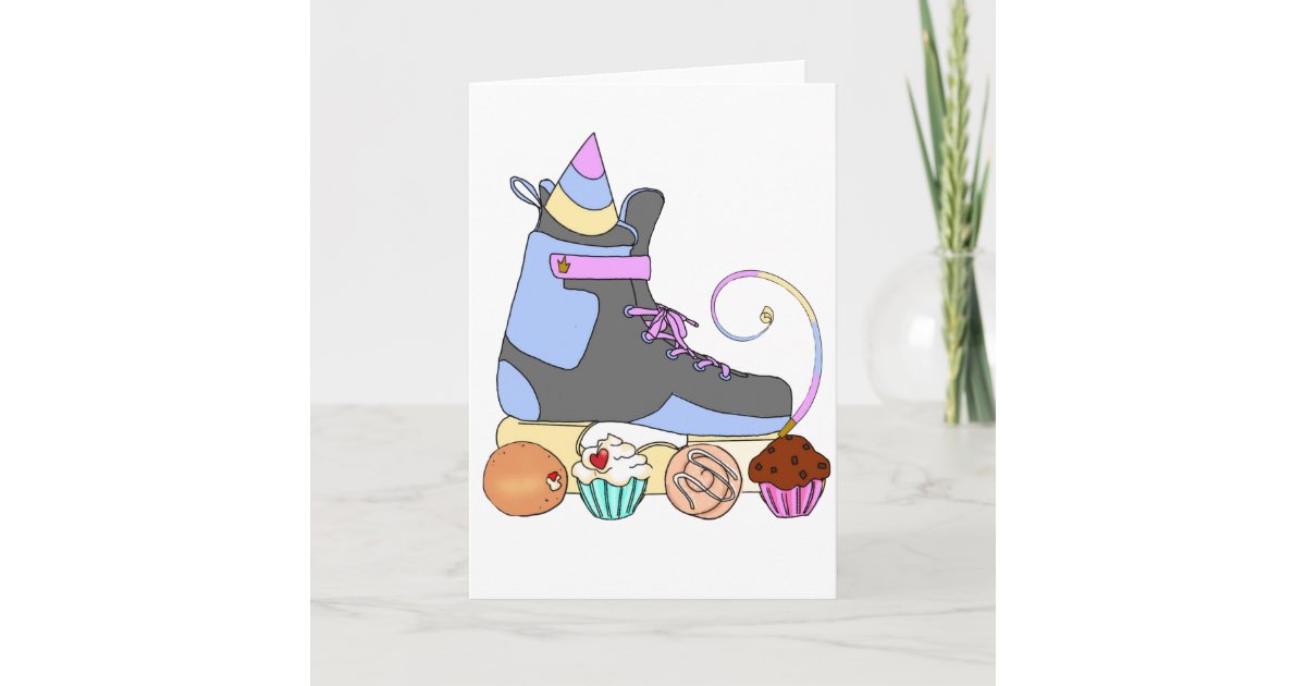 Rollerblade Skate Birthday Party Cake Card Black | Zazzle