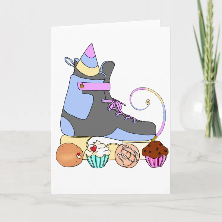 Rollerblade Skate Birthday Party Cake Card Black | Zazzle