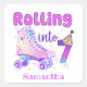 Rolling Into 7| Roller Skater Birthday Celebration Square Sticker | Zazzle