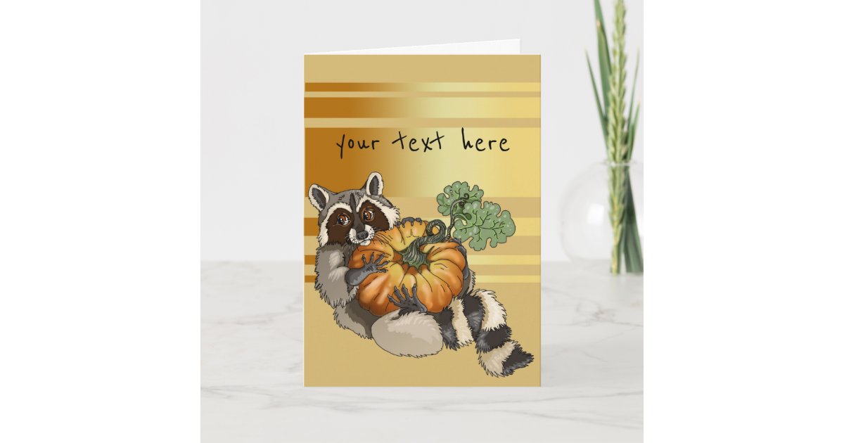 Rolling Raccoon Pumpkin Bandit Holiday Card | Zazzle