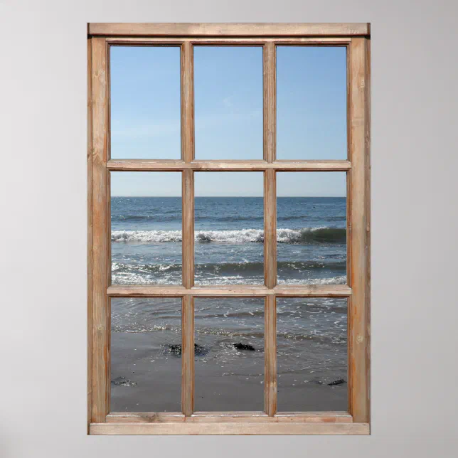 Rolling Waves on Beach View from a Window Poster | Zazzle