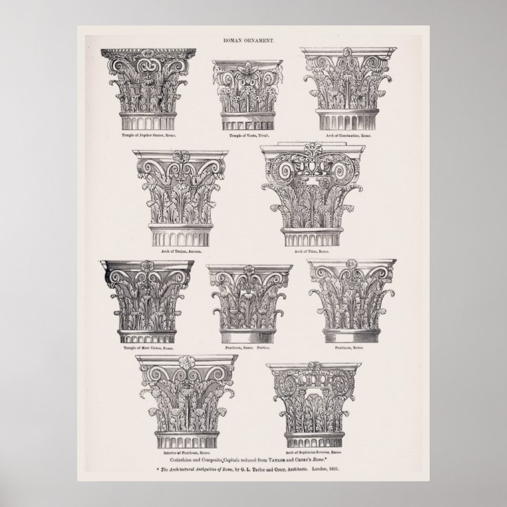Roman Columns Corinthian Style Architectural Poster | Zazzle