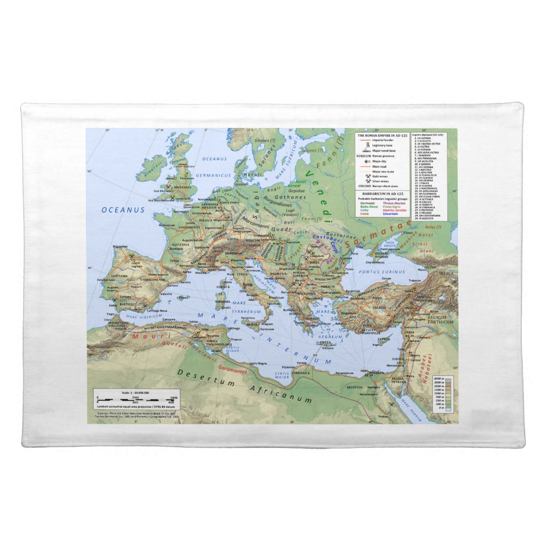 Roman Empire Map During Reign of Emperor Hadrian Placemat | Zazzle