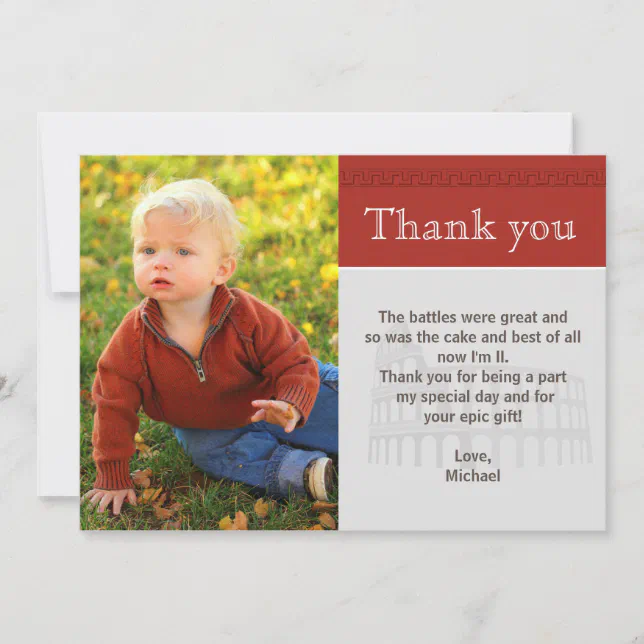 Roman Gladiator Thank You Note Custom Photo Red | Zazzle