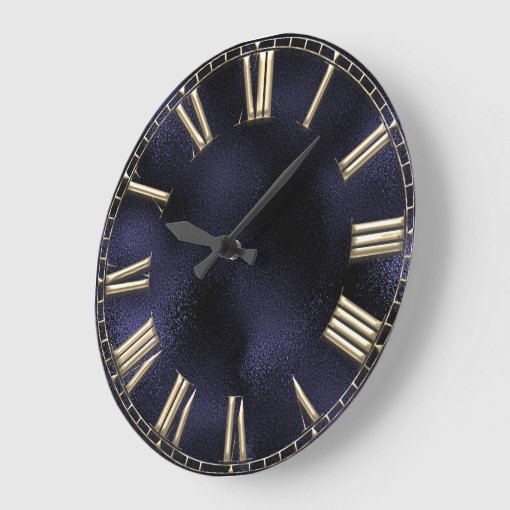 Roman Number Blue Navy Glass Metallic Minimal Large Clock | Zazzle