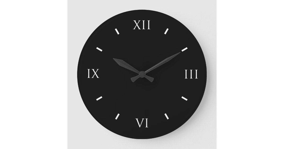 Roman Numeral Black Wall Clock (Round) | Zazzle