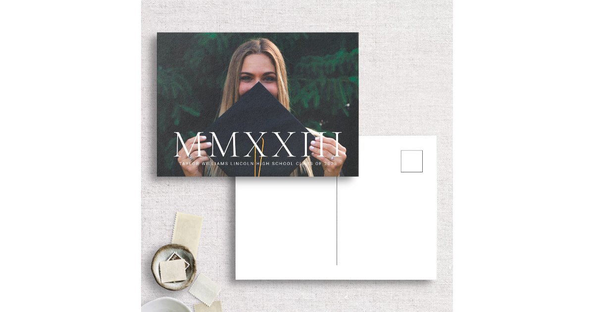 Roman Numeral Photo Grad Announcement Postcard | Zazzle