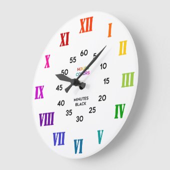 Roman Numeral Rainbow Learn to Tell Time Classroom Large Clock | Zazzle