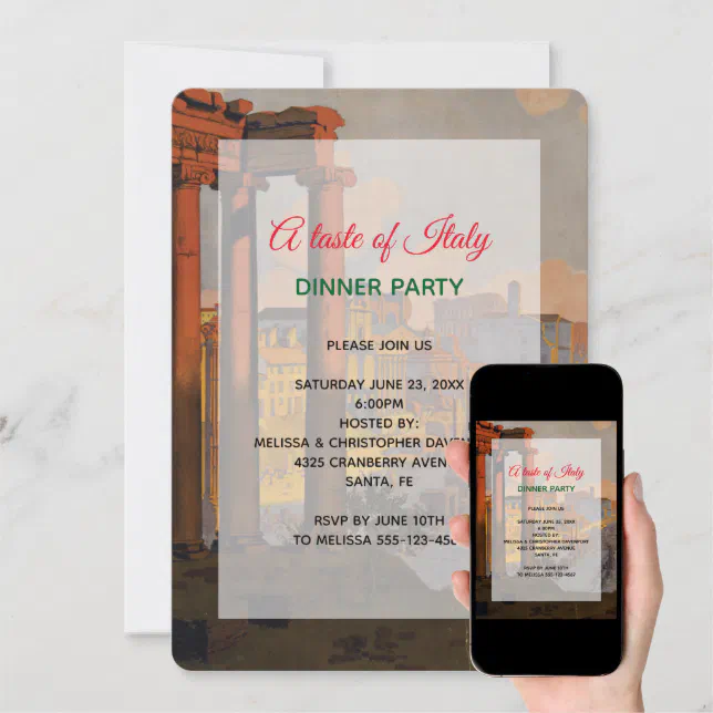 Roman Ruins Vintage Taste of Italy Dinner Party Invitation | Zazzle