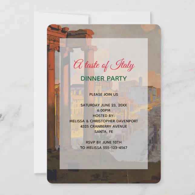 Roman Ruins Vintage Taste of Italy Dinner Party Invitation | Zazzle