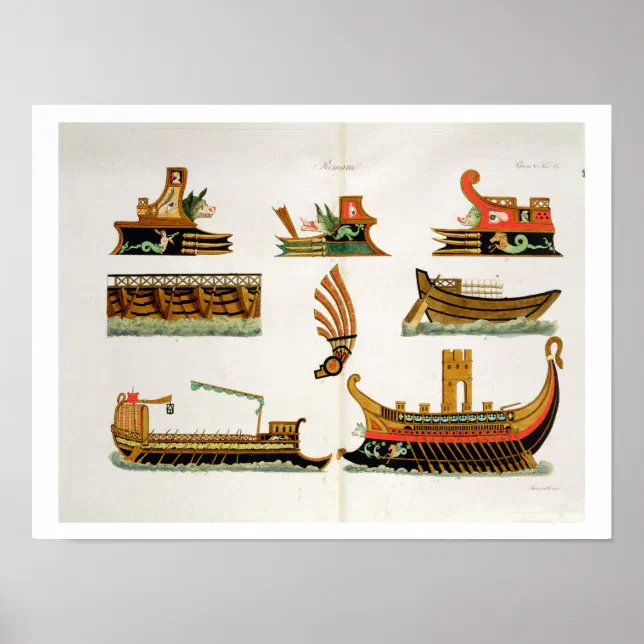 Roman Ships with details of figureheads, plate 23, Poster | Zazzle