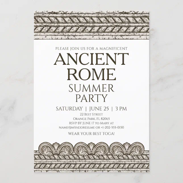 Roman Toga Party Invitation with stone elements | Zazzle