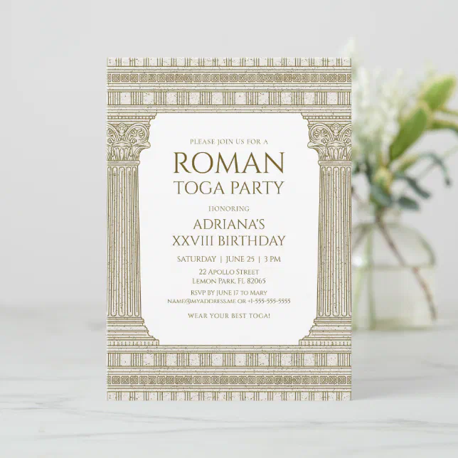 Roman Toga Party with elegant temple columns Invitation | Zazzle