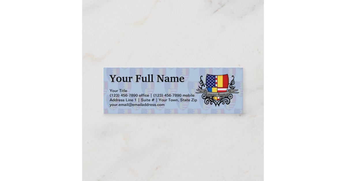 Romanian-American Shield Flag Mini Business Card | Zazzle
