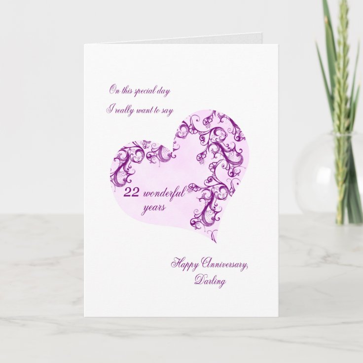 Romantic 22nd Wedding Anniversary Card | Zazzle