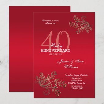 Romantic 40th Ruby Wedding Anniversary Invitation | Zazzle