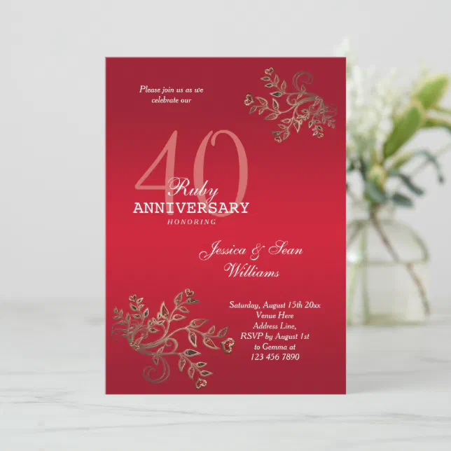 Romantic 40th Ruby Wedding Anniversary Invitation | Zazzle