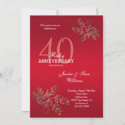 Romantic 40th Ruby Wedding Anniversary Invitation | Zazzle