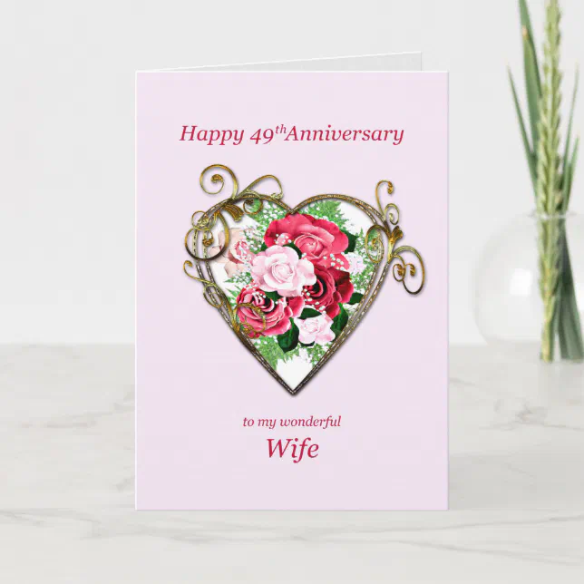 Romantic 49th Wedding Anniversary Painted Roses Card | Zazzle