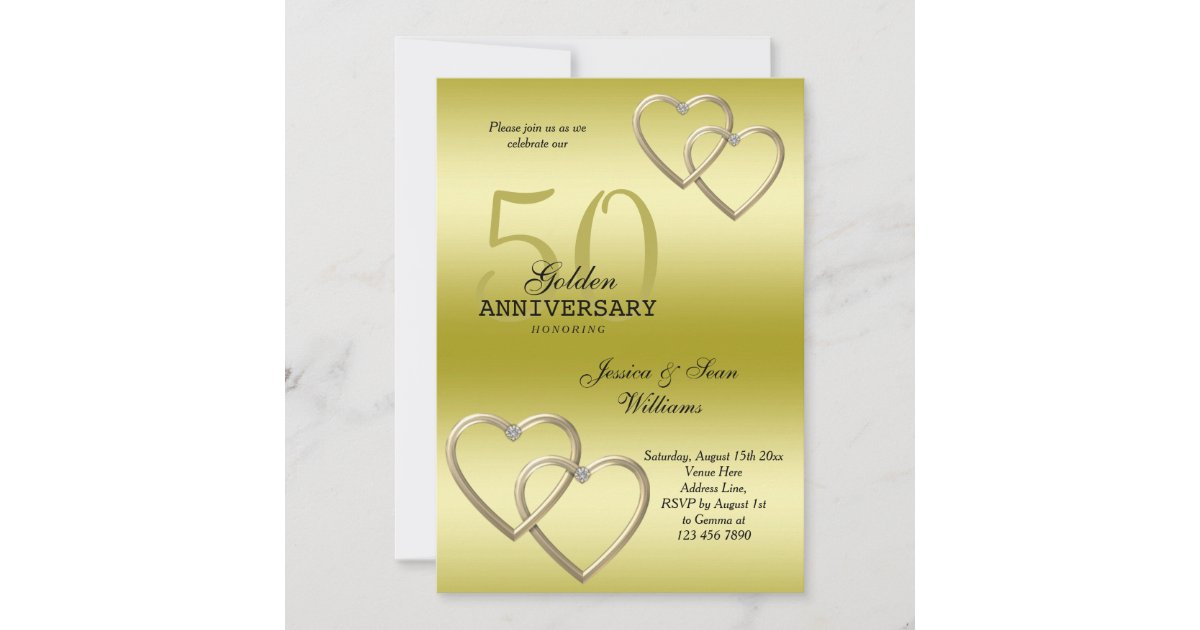 Romantic 50th Gold Wedding Anniversary Invitation | Zazzle