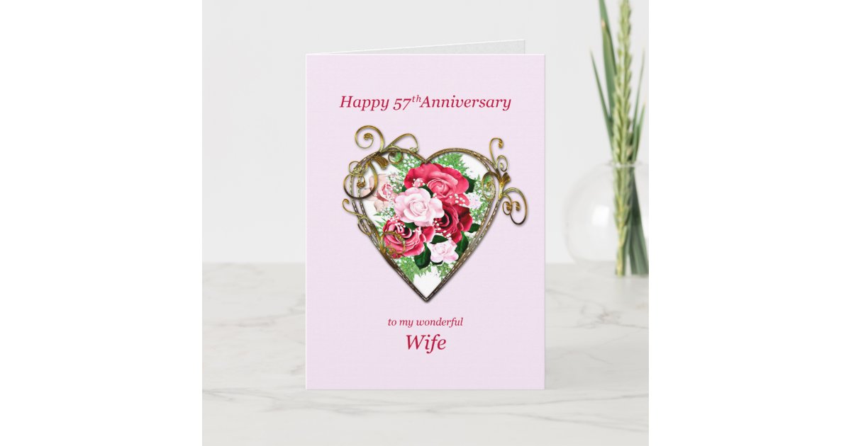 Romantic 57th Wedding Anniversary Painted Roses Card | Zazzle