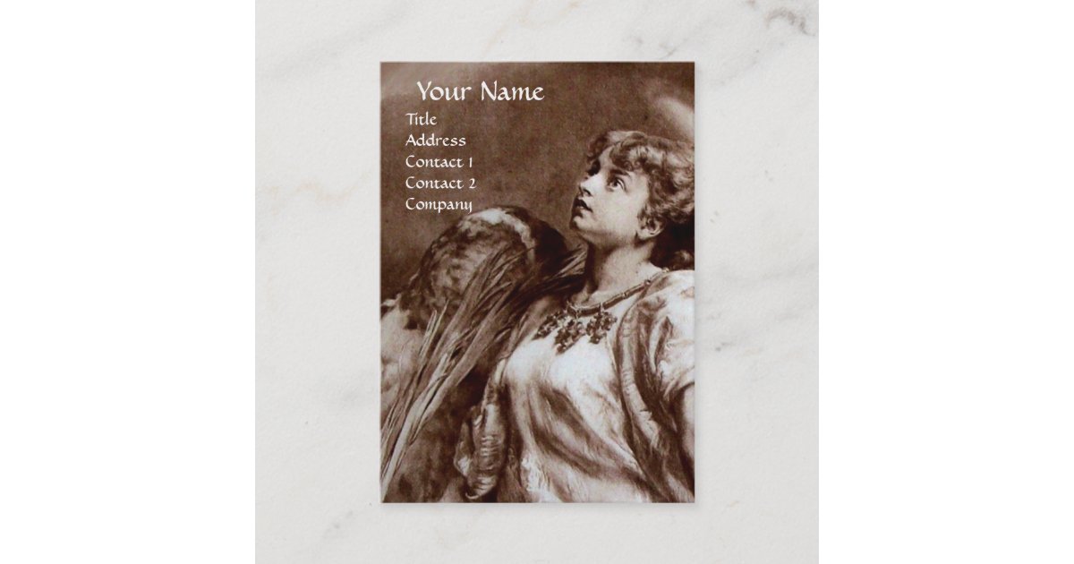 ROMANTIC ANGEL WITH FEATHER IN BROWN WHITE Pearl Business Card | Zazzle