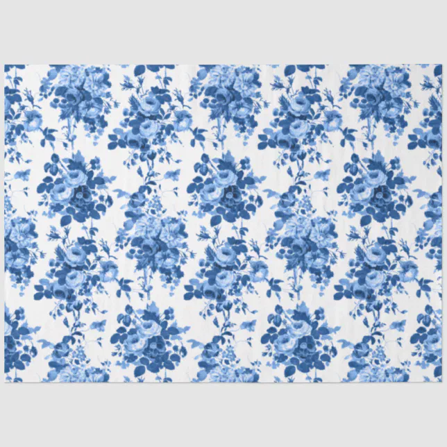 Romantic Antique Vintage Roses-Blue on White Tissue Paper | Zazzle