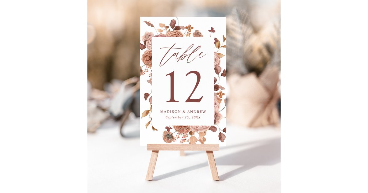 Romantic Autumn Floral Wedding Table Number | Zazzle