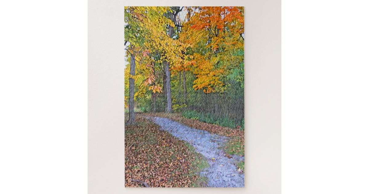 Romantic Autumn Illustration Puzzle in Michigan | Zazzle