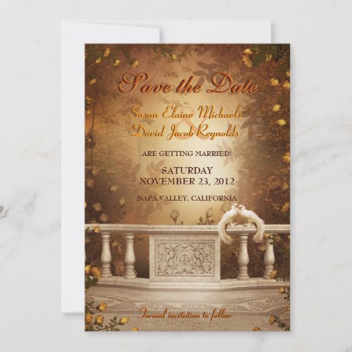 Romantic Autumn Leaves and Roses Save the Date Invitation | Zazzle