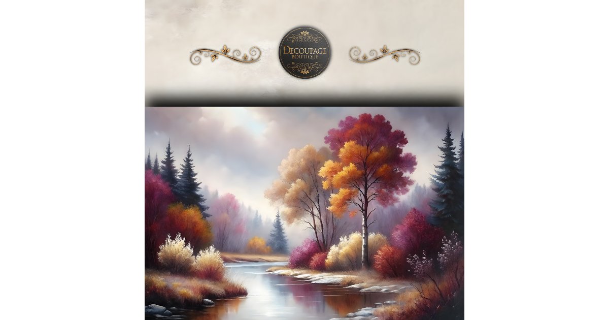 Romantic Autumn River Scene Landscape Decoupage Tissue Paper | Zazzle