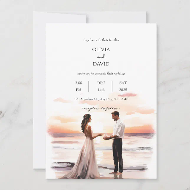 Romantic Beach Elopement Ocean Sunset Wedding Invitation | Zazzle