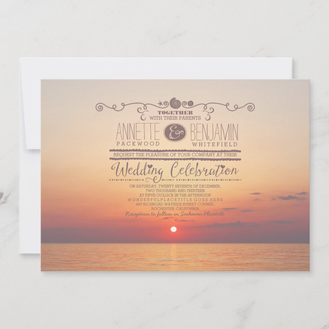 romantic beach sunset sea wedding invitation | Zazzle